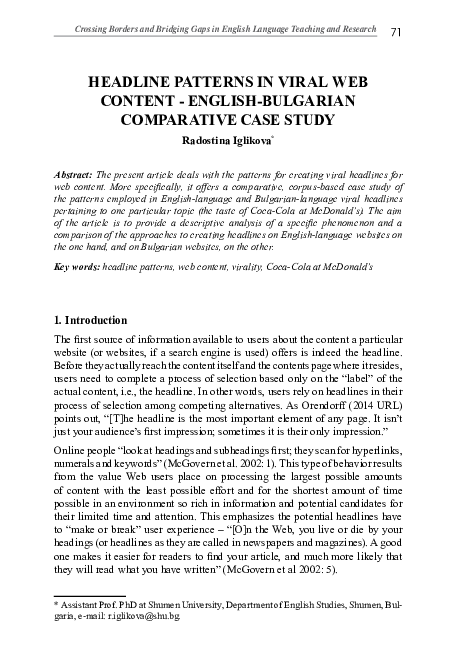 (PDF) Headline Patterns in Viral Web Content - English-Bulgarian ...