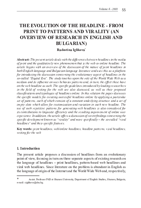 (PDF) The Evolution of the Headline - from Print to Patterns and ...