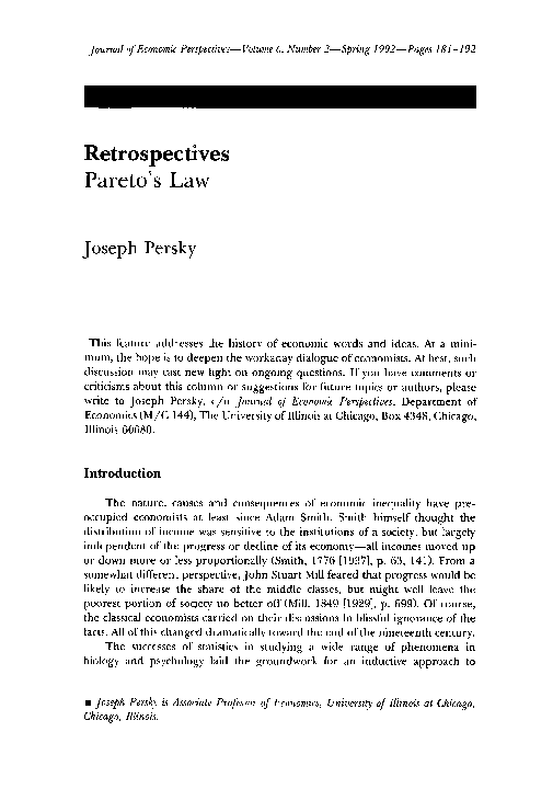 (PDF) Retrospectives: Pareto's Law
