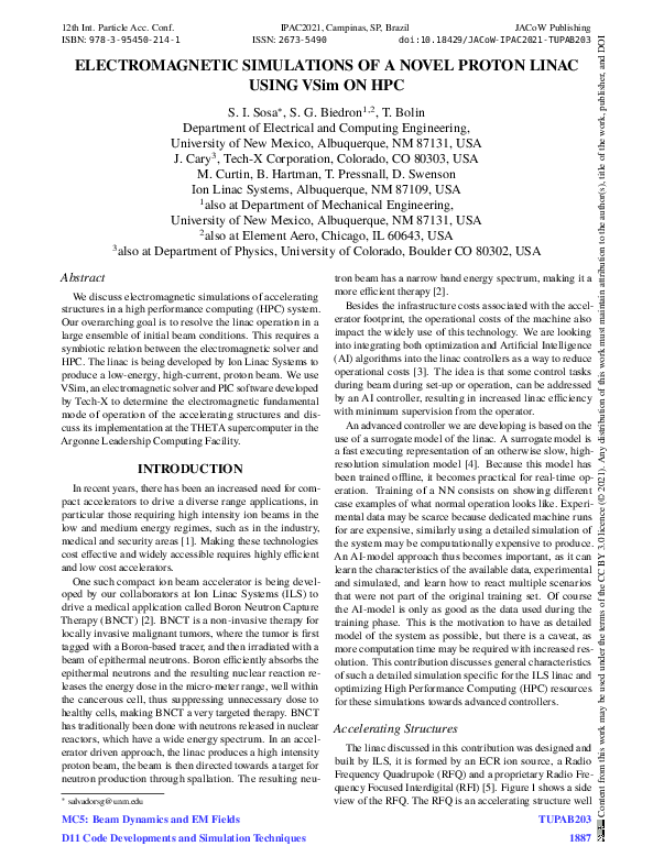 (PDF) Electromagnetic Simulations of a Novel Proton Linac Using VSim on HPC