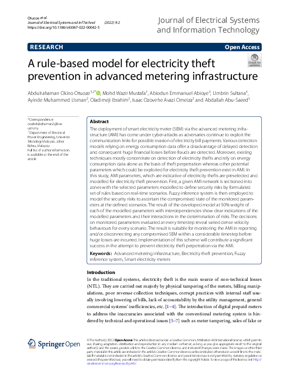 (PDF) A rule-based model for electricity theft prevention in advanced metering infrastructure