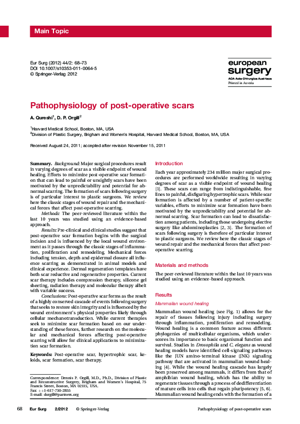 (PDF) Pathophysiology of post-operative scars