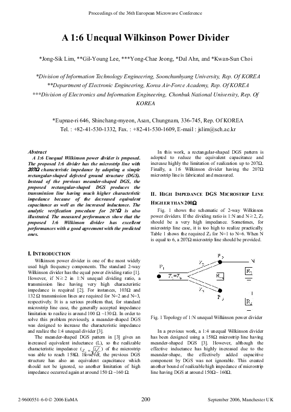 (PDF) A 4.1 unequal Wilkinson power divider