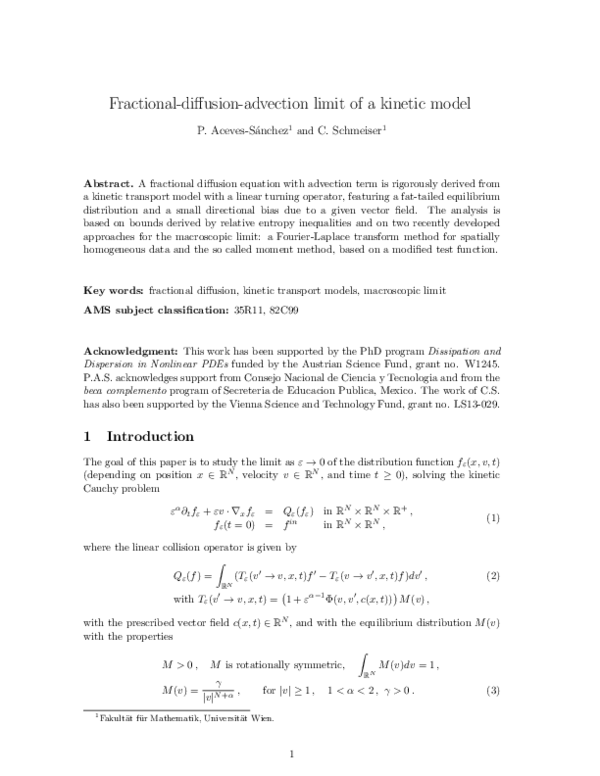Pdf Fractional Diffusion Advection Limit Of A Kinetic Model