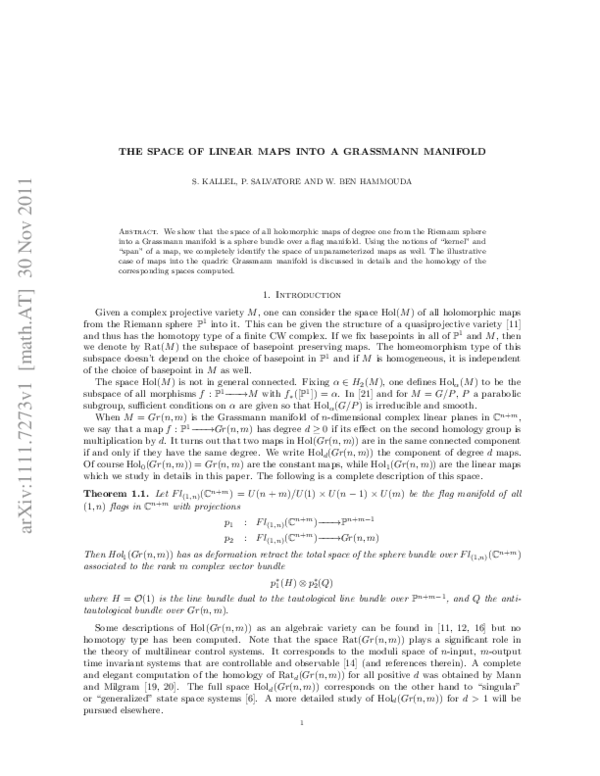 (PDF) The space of linear maps into a Grassmann manifold