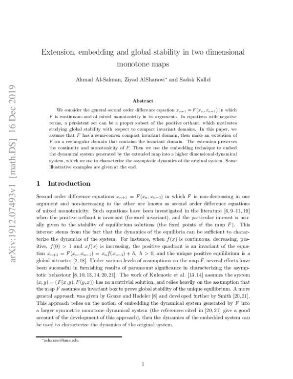 (PDF) Extension, embedding and global stability in two dimensional monotone maps