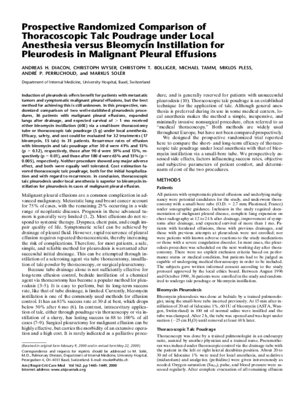 (PDF) Prospective Randomized Comparison of Thoracoscopic Talc Poudrage ...