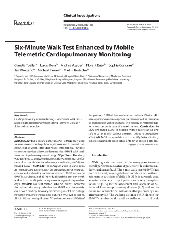 (PDF) Six-Minute Walk Test Enhanced by Mobile Telemetric ...