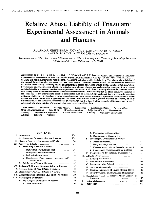 (PDF) Relative abuse liability of triazolam: Experimental assessment in ...