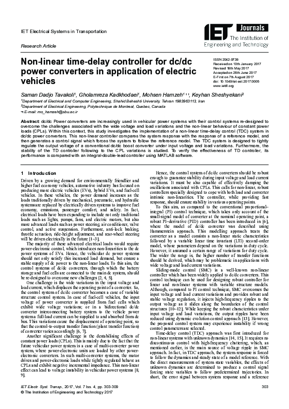 (PDF) Non-linear time-delay controller for dc/dc power converters in application of electric ...