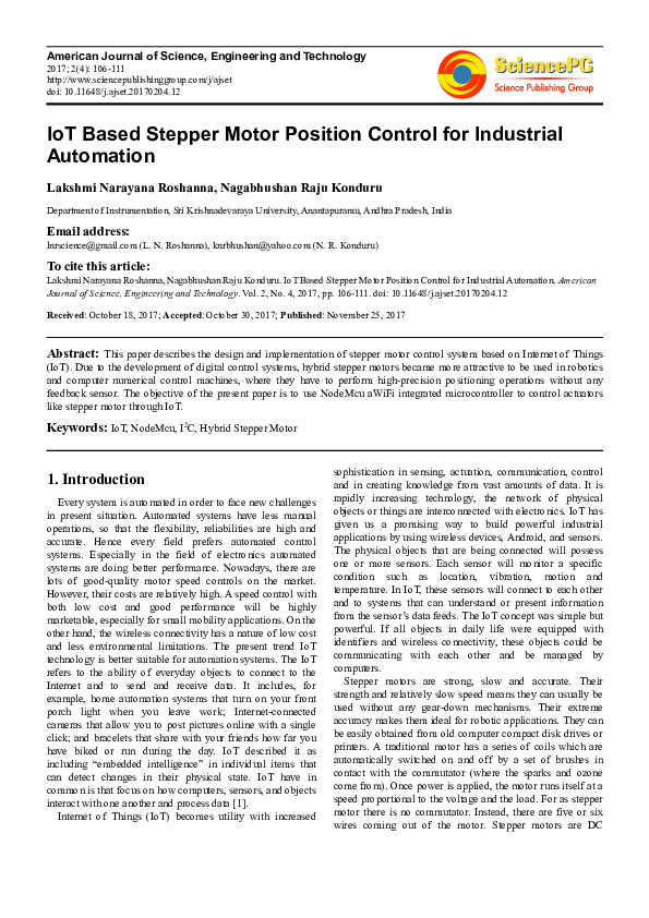 (PDF) Position Control of a Sensorless Stepper Motor