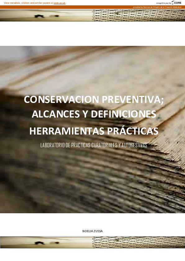 (PDF) Conservación preventiva; alcances y definiciones; herramientas prácticas : Laboratorio de ...