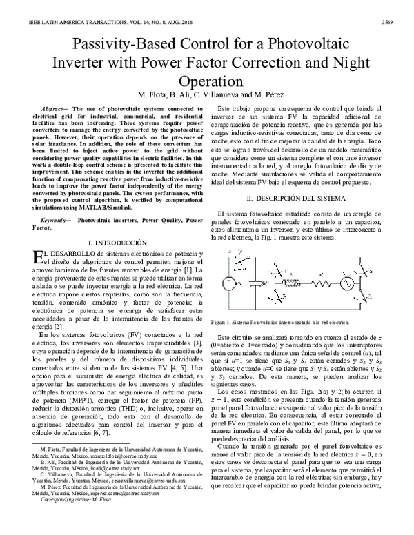 (PDF) Passivity-Based Control for a Photovoltaic Inverter with Power Factor Correction and Night ...