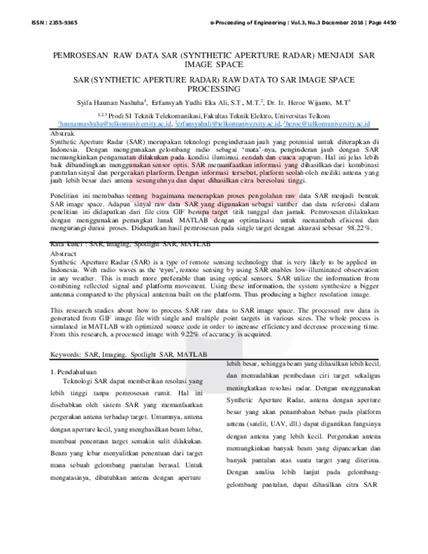 (PDF) Pemrosesan Raw Data Sar (synthetic Aperture Radar) Menjadi Sar ...