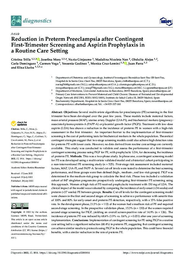 (PDF) Reduction in Preterm Preeclampsia after Contingent First ...