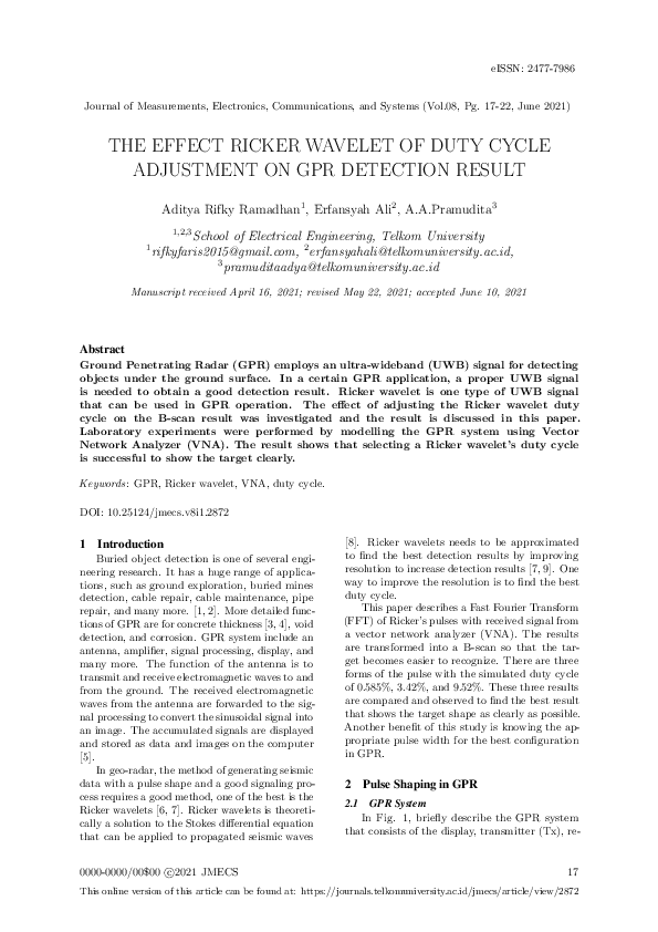 (PDF) The Effect Ricker Wavelet of Duty Cycle Adjustment on GPR ...