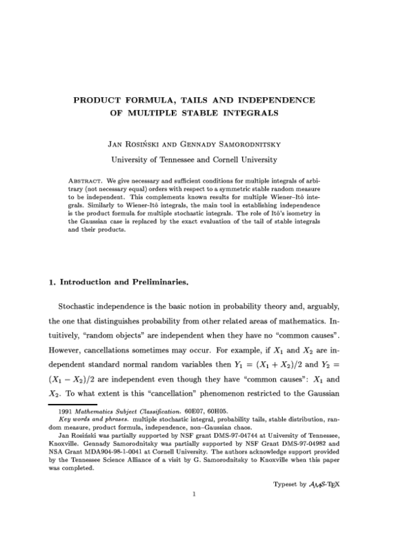 (PDF) Product formula, tails and independence of multiple stable integrals