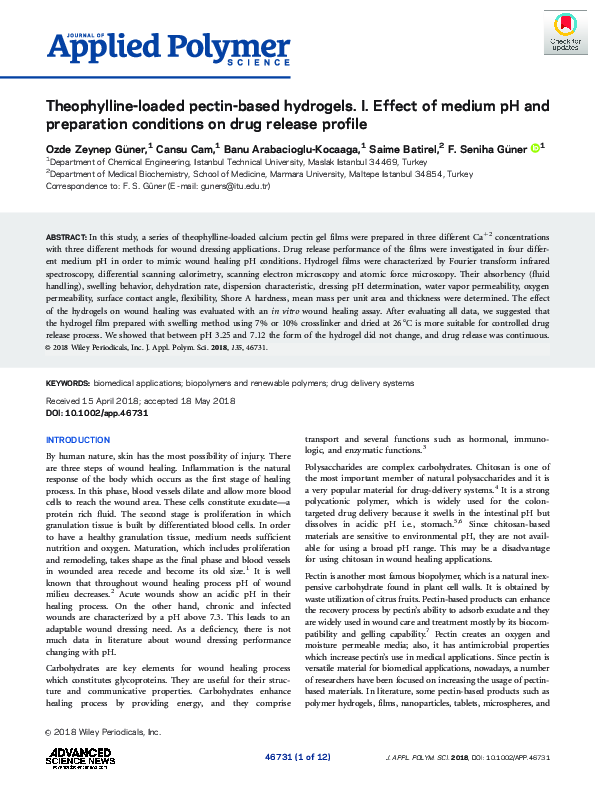 (PDF) Theophylline-loaded pectin-based hydrogels. I. Effect of medium ...