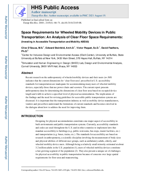 (PDF) Space Requirements for Wheeled Mobility Devices in Public ...