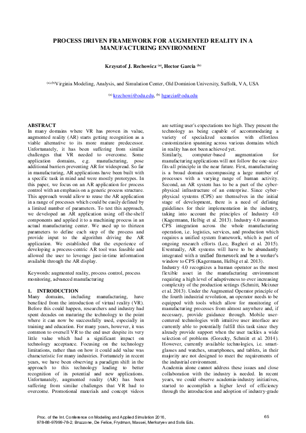 (PDF) Process driven framework for augmented reality in a manufacturing environment