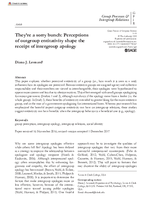 (PDF) They’re a sorry bunch: Perceptions of outgroup entitativity shape ...