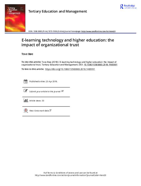 (PDF) E-learning technology and higher education: the impact of organizational trust