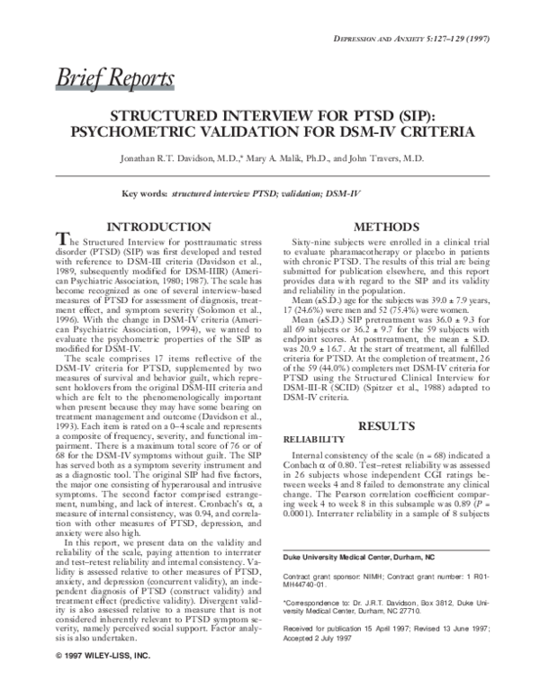 (PDF) Structured interview for PTSD (SIP): Psychometric validation for ...