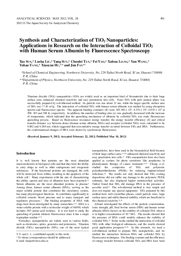 Pdf Synthesis And Characterization Of Tio2 Nanoparticles