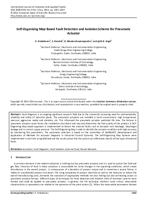 Pdf Self Organizing Map Based Fault Detection And Isolation Scheme For Pneumatic Actuator