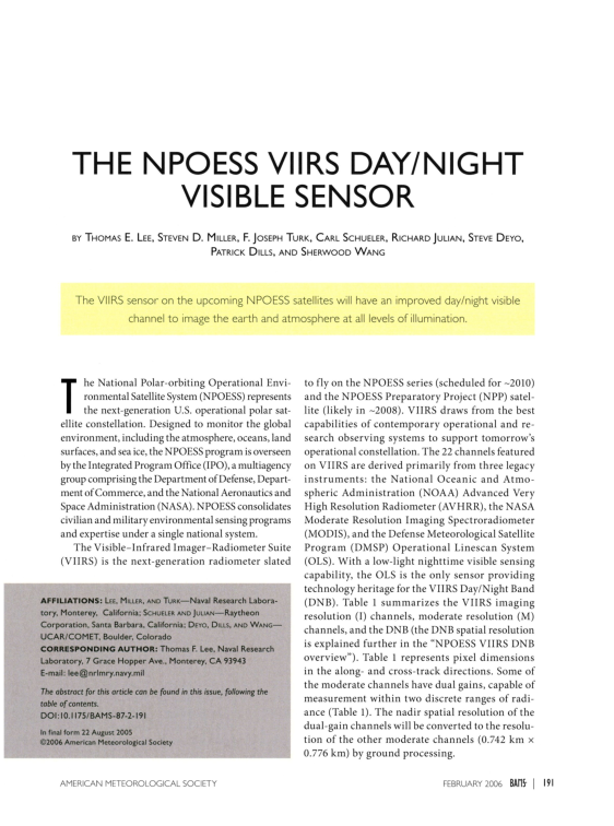 (PDF) The NPOESS VIIRS Day/Night Visible Sensor | Carl Schueler ...