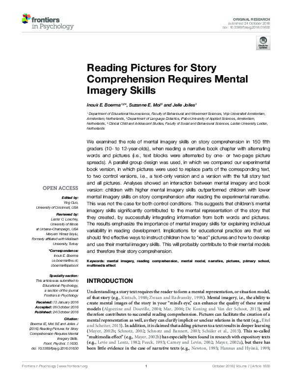 (PDF) Reading Pictures for Story Comprehension Requires Mental Imagery ...