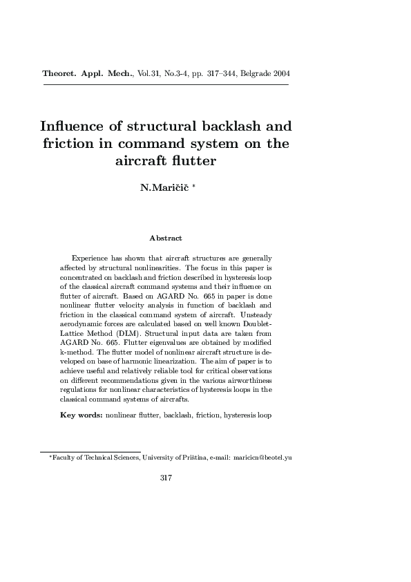(PDF) Structural Backlash and Friction in Aircraft Flutter