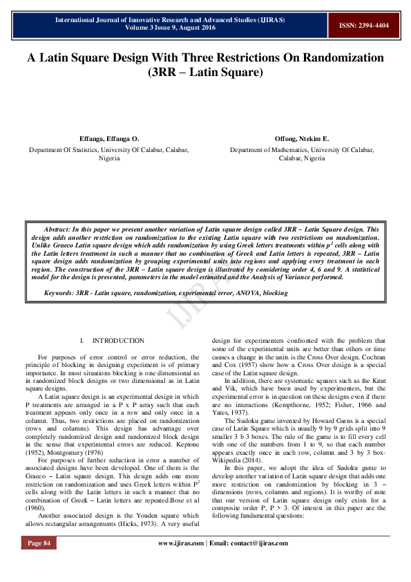 (PDF) A Latin Square Design With Three Restrictions On Randomization ...