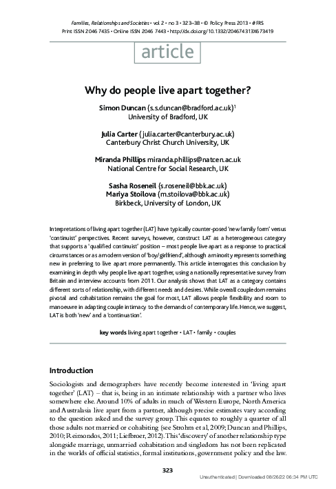 (PDF) Why do people live apart together?