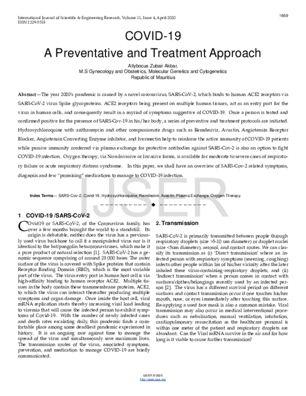 (PDF) COVID-19 A Preventative and Treatment Approach