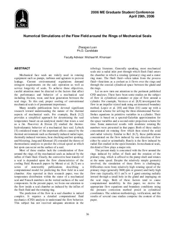 (PDF) Numerical Simulations of the Flow Field Around the Rings of Mechanical Seals