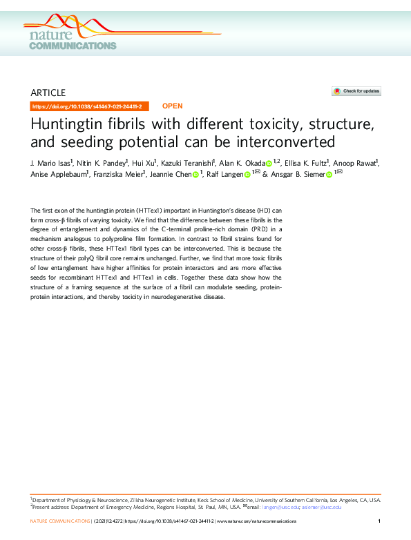 (PDF) Huntingtin fibrils with different toxicity, structure, and ...