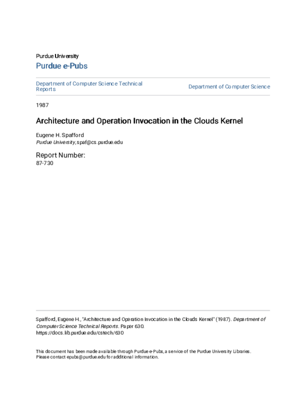 Pdf Architecture And Operation Invocation In The Clouds Kernel Eugene H Spafford