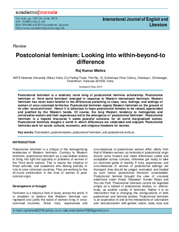 (PDF) Postcolonial feminism: Looking into within-beyond-to difference