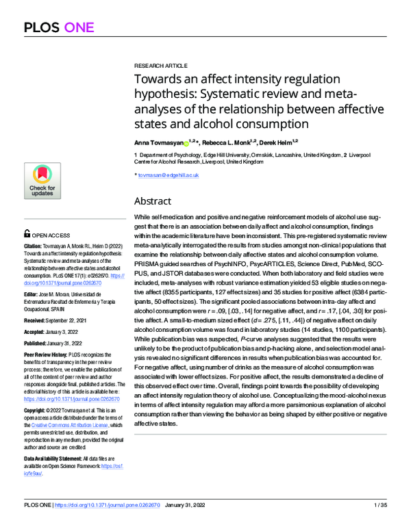 Pdf Towards An Affect Intensity Regulation Hypothesis Systematic Review And Meta Analyses Of