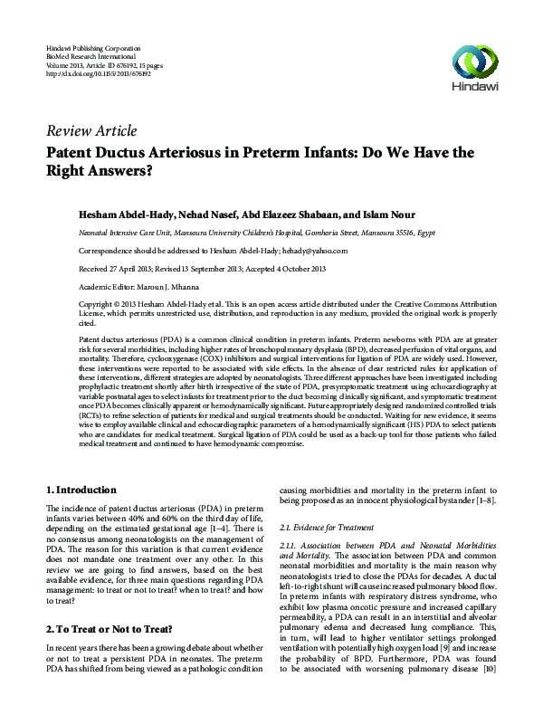 (PDF) Strategies for Managing PDA in Preterm Infants