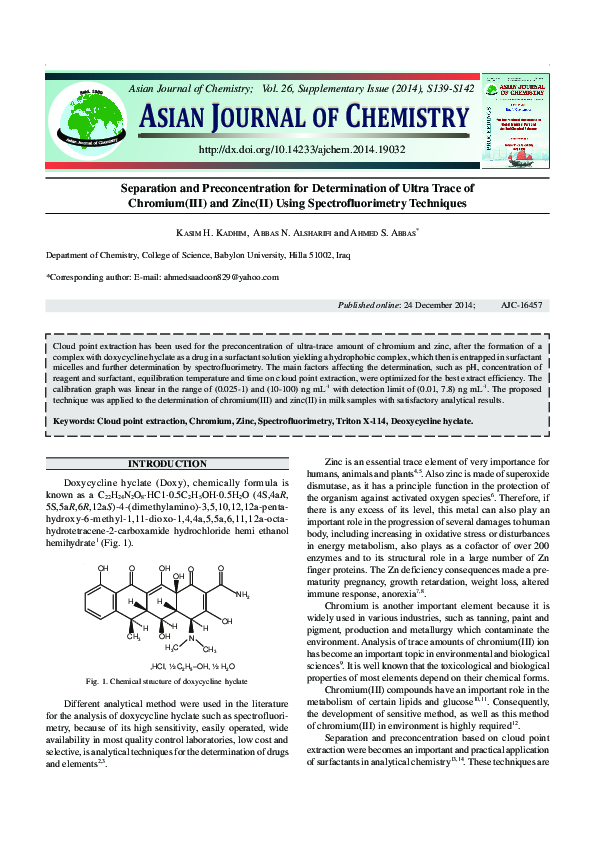Pdf Separation And Preconcentration For Determination Of Ultra Trace Of Chromium Iii And Zinc