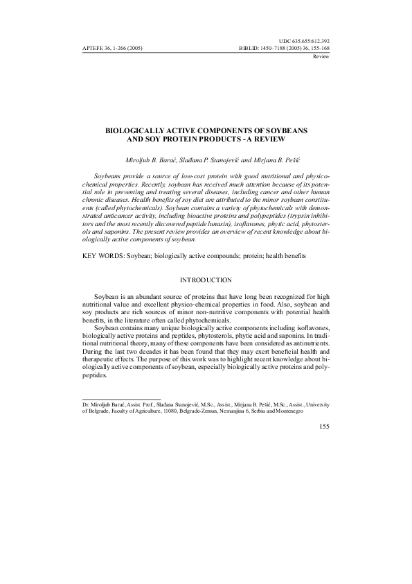 (PDF) Biologically active components of soybeans and soy protein ...