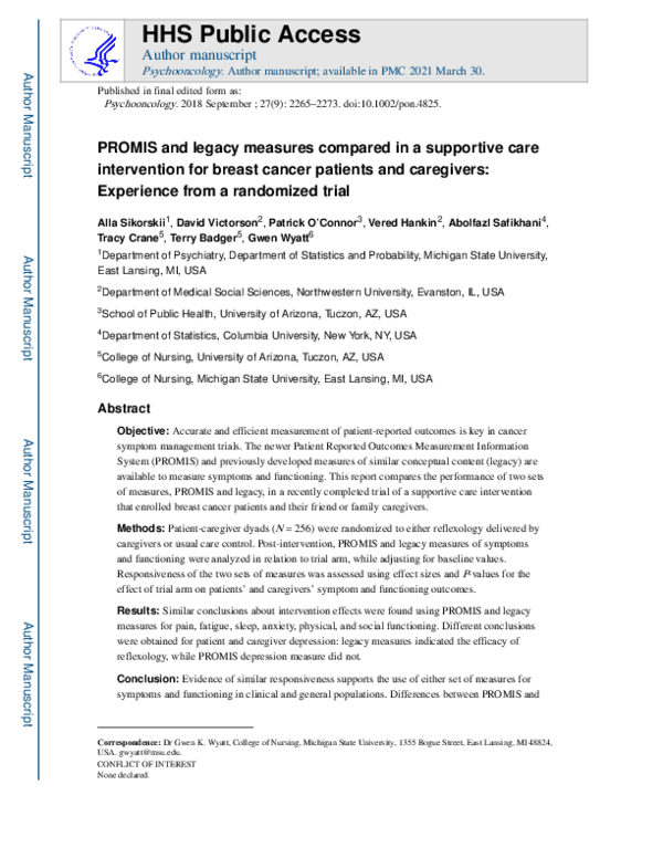(PDF) PROMIS and legacy measures compared in a supportive care ...