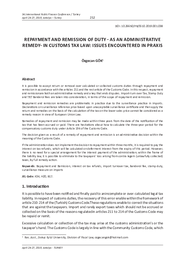 (PDF) Repayment and Remission of Duty - as an Administrative Remedy- in ...