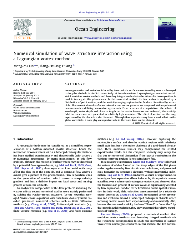 (PDF) Numerical simulation of wave–structure interaction using a Lagrangian vortex method