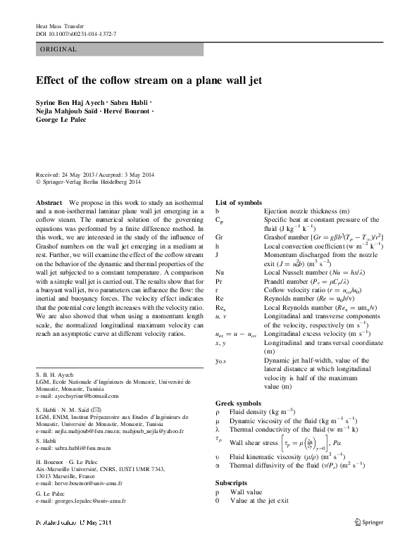 (PDF) Effect of the coflow stream on a plane wall jet