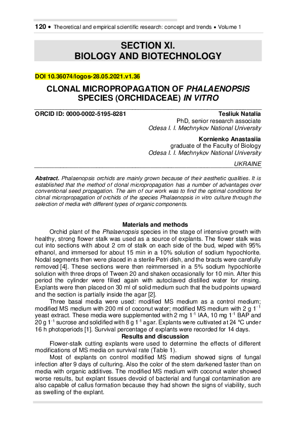 (PDF) Clonal Micropropagation of Phalaenopsis Species (Orchidaceae) in ...