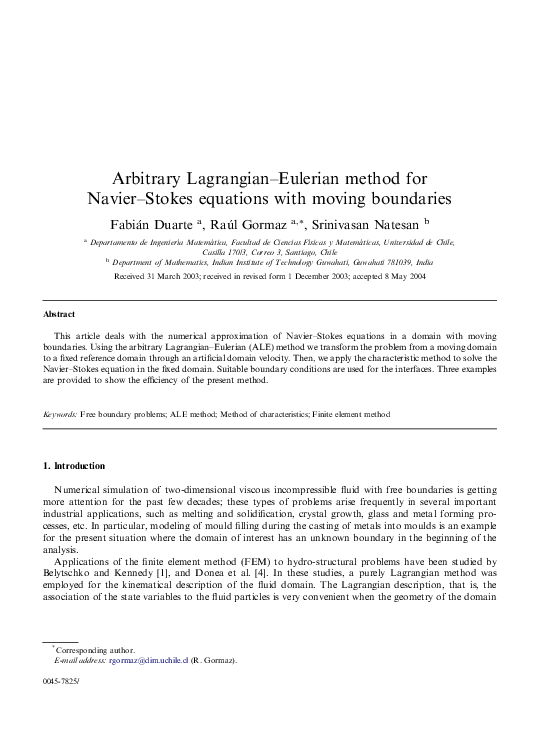 Pdf Arbitrary Lagrangian Eulerian Method For Navier Stokes Equations With Moving Boundaries