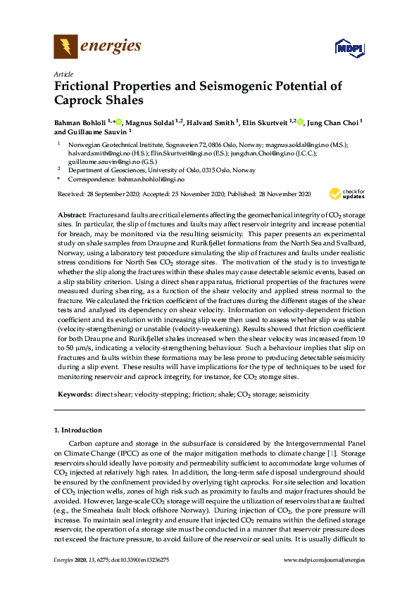 (PDF) Frictional Properties and Seismogenic Potential of Caprock Shales